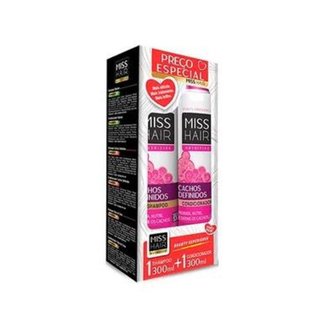 Kit Shampoo + Condicionador Cachos Definidos Miss Hair 300ml - Kit ...